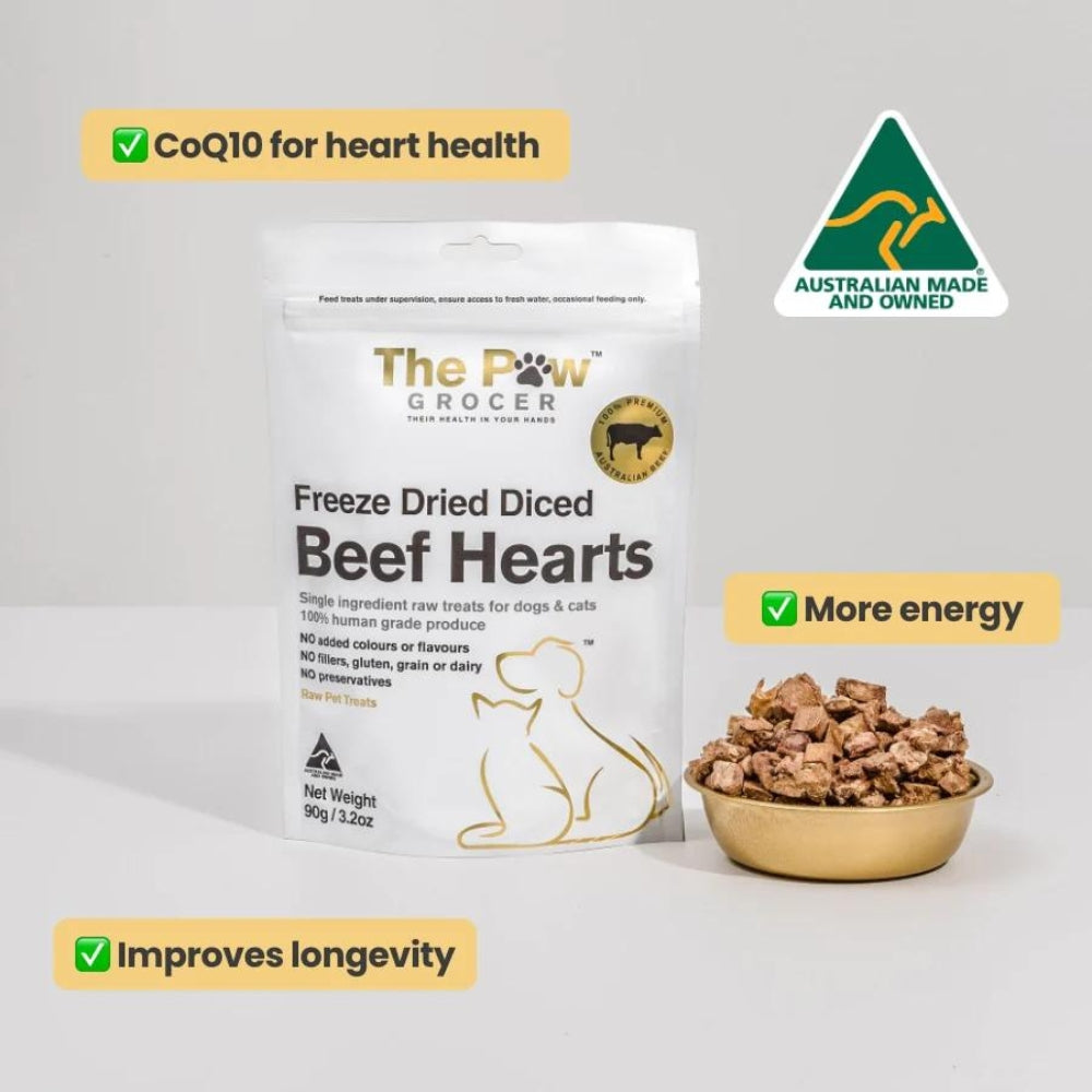 The Paw Grocer - Freeze Dried Diced Beef Hearts – Upmarket Pets Melbourne