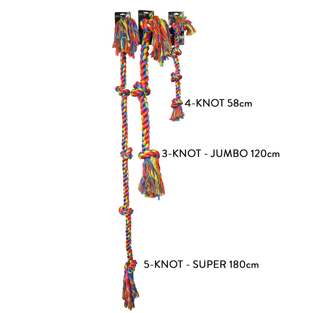 Scream® 3-KNOT JUMBO ROPE DOG TOY 120cm – Upmarket Pets Melbourne