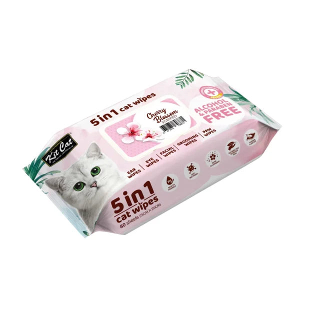 Kit Cat Anti Bacterial Wipes for Cats - Cherry Blossom 80 Sheets ...